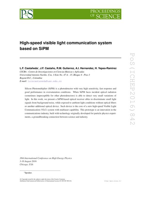 Pdf High Speed Visible Light Communication System Based On Sipm