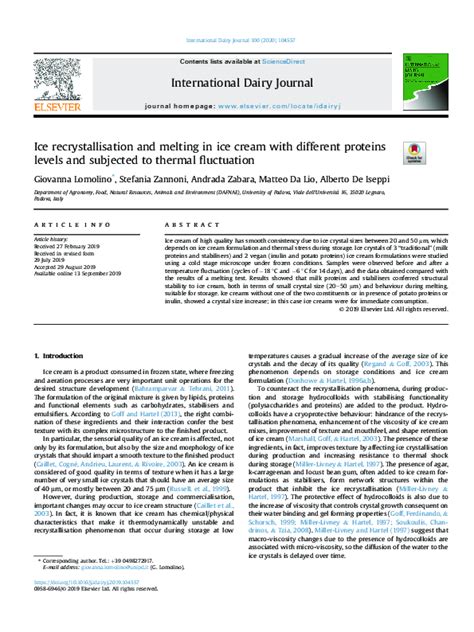 Pdf Ice Recrystallisation And Melting In Ice Cream With Different Proteins Levels And