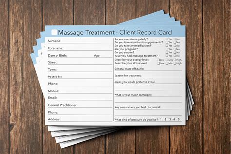 Massage Client Record Card Consultation Treatment Salon Beauty