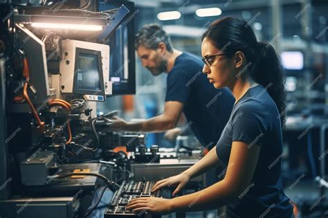 Premium Photo A Man And Woman Working On A Computer In A Factory