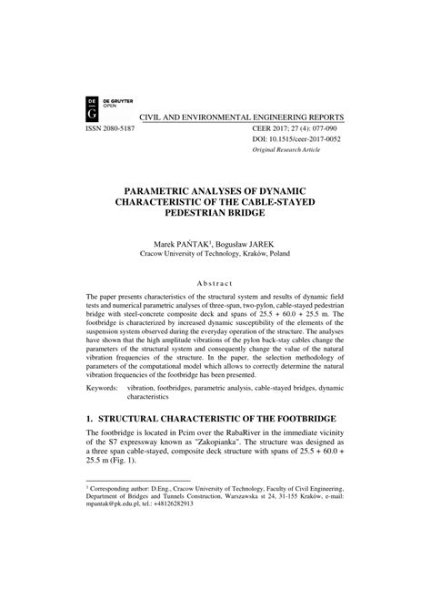 pdf parametric analyses of dynamic characteristic of the cable stayed