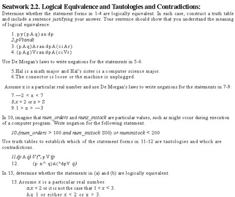 Logical Equivalence And Tautologies And Contradictions Seatwork 2 Logical Equivalence And