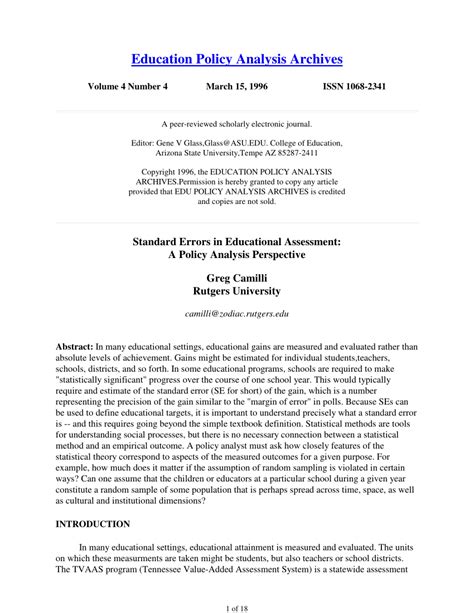 Pdf Standard Errors In Educational Assessment A Policy Analysis Perspective