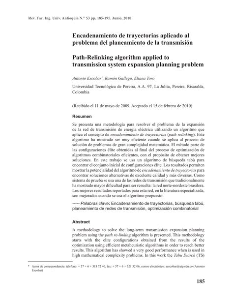 Pdf Path Relinking Algorithm Applied To Transmission System Expansion