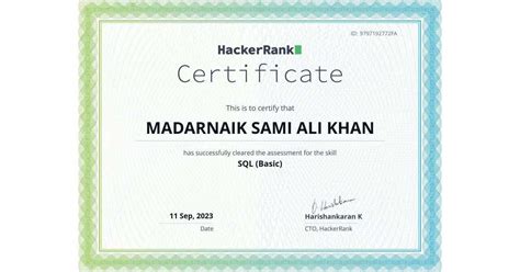 Sami Ali Khan On Linkedin Hackerrank Skill Certificate