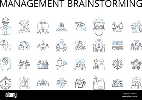 Management brainstorming line icons collection. Leadership innovation ...