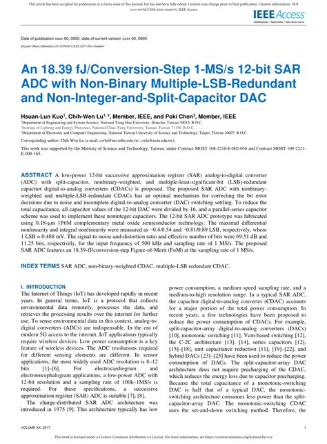 Pdf An 1839 Fjconversion Step 1 Mss 12 Bit Sar Adc With Non Binary