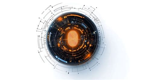 Glowing Biometric Fingerprint Icon With Digital Circuitry Design Stock Illustration