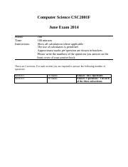 Computer Science CSC F June Exam Analysis Course Hero