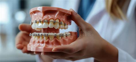 Dental Model Showcasing Braces On Upper And Lower Teeth For Orthodontic