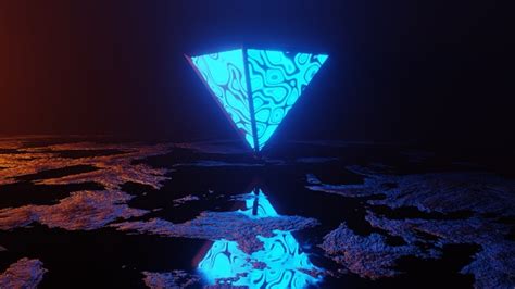 추상적인 공상과학 삼각형 하늘색 네온 글로우 3d 렌더링 배경은 비디오 게임에 적합합니다 3차원 형태에 대한 스톡 사진 및 기타 이미지 3차원 형태 배경 주제 비디오