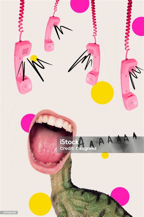 수직 콜라주 크리 에이 티브 포스터 캐리커처 추상 공룡 티라노 사우루스 비명 머리가없는 편지 복고풍 전화 템플릿 0명에 대한 스톡 사진 및 기타 이미지 Istock