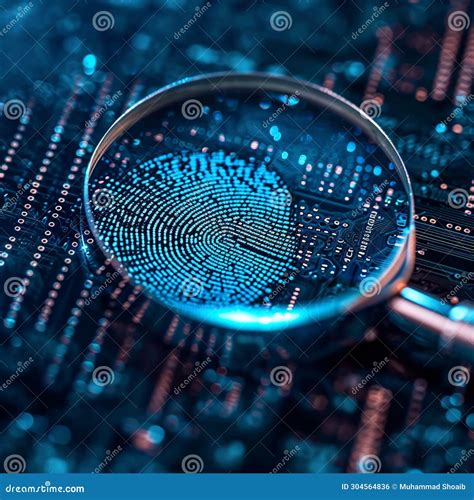 binary verification magnifying glass examines biometrics authentication