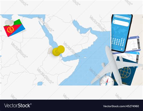 Travel To Eritrea Concept Map With Pin On Map Vector Image