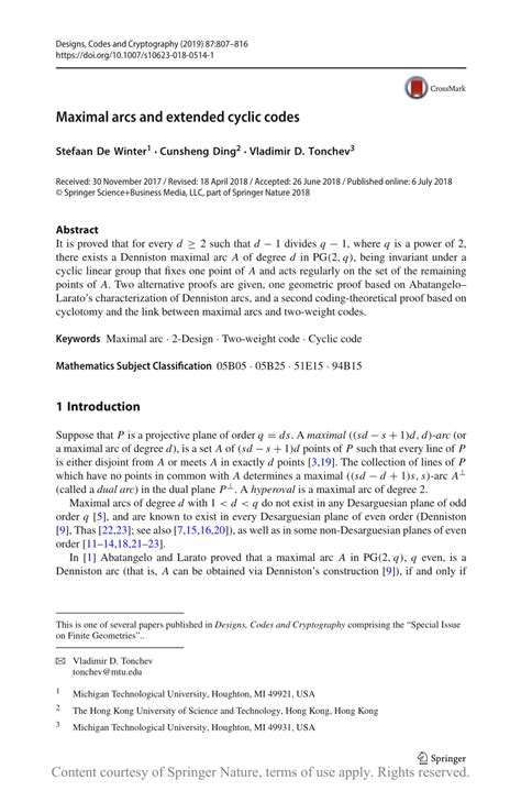 Maximal Arcs And Extended Cyclic Codes Request Pdf