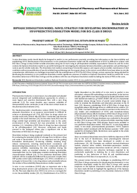 Pdf Biphasic Dissolution Model Novel Strategy For Developing