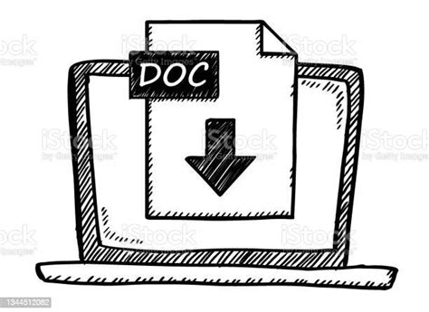 랩톱 화면에서 문서 파일 아이콘을 다운로드하는 벡터 그림입니다 손으로 그린 흑백 낙서 이미지 벡터에 대한 스톡 벡터 아트 및 기타 이미지 Istock