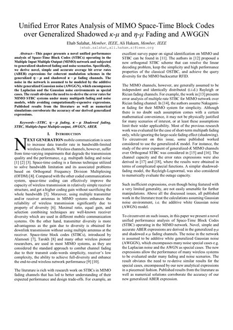 Pdf Unified Error Rates Analysis Of Mimo Space Time Block Codes Over Generalized Shadowed κ μ