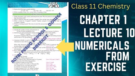 Numericals Q 1 2 3 Exercise Numericals Solution Chap 1 Stoichiometry Class 11 Chemistry Lecture