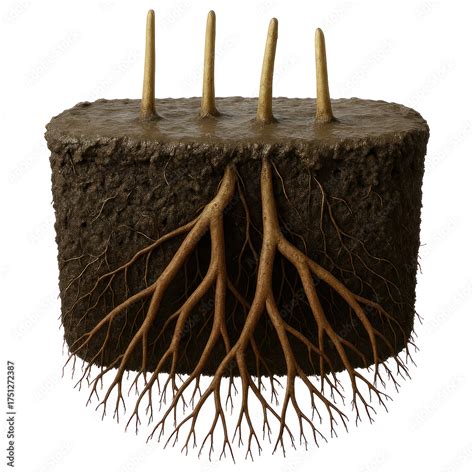 Mangrove Coastal Soil Cutaway Showing Top Mud Layer And Root System
