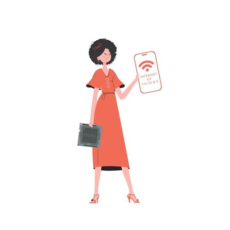 Premium Vector The Girl Is Holding A Phone With The Iot Logo In Her Hands Iot Concept Vector