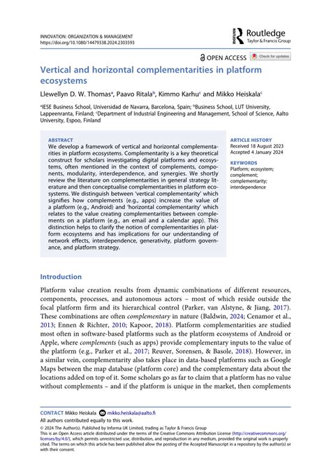 Pdf Vertical And Horizontal Complementarities In Platform Ecosystems