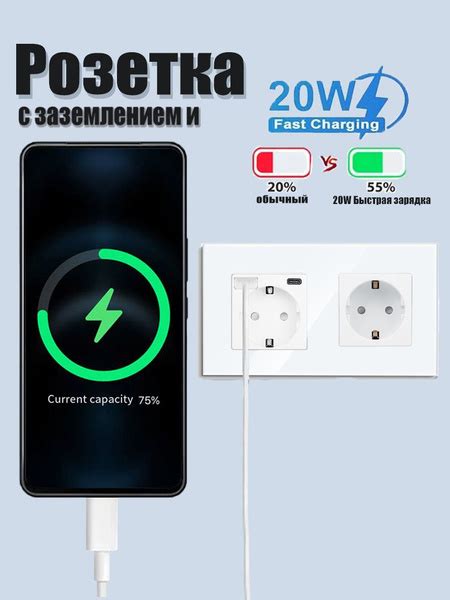 Розетка с Usb Type A Type C с заземлением 5b 3100 MА 2 поста закаленного стекла 20w