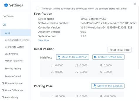 Basic Settings — Dobot Cr Series Documentation