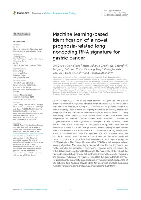 Pdf Machine Learning Based Identification Of A Novel Prognosis