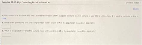 Solved Exercise Algo Sampling Distribution Of X Chegg