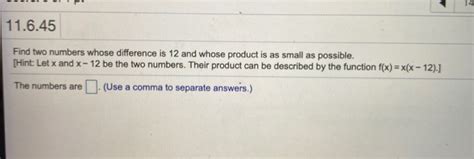 solved find two numbers whose difference is 12 and whose