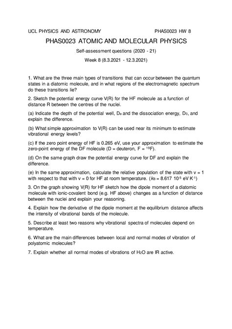 Hw 8 Problems Na Ucl Physics And Astronomy Phas0023 Hw 8 Phas0023