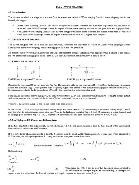 Unit 4 Editted Wave Shaping Linear And Non Linear Pdf Electrical Network Electronic Filter
