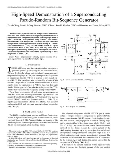 Pdf High Speed Demonstration Of A Superconducting Pseudo Random Bit