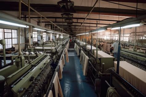 Premium Ai Image Textile Factory With Machines And Workers Producing Various Fabrics Created