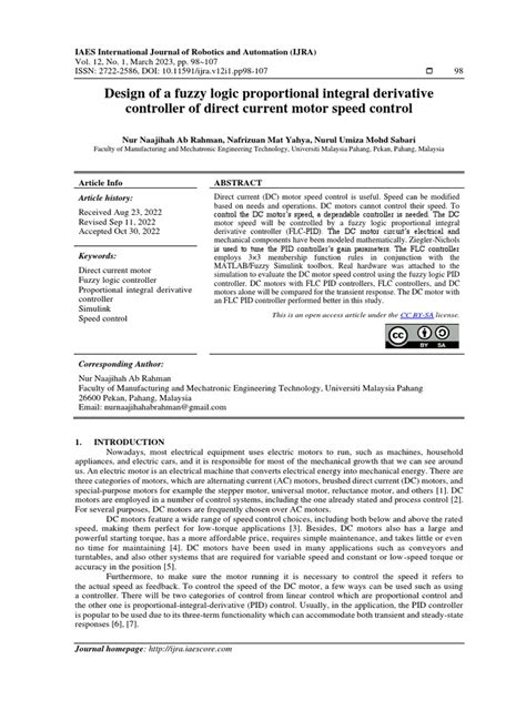 Design Of A Fuzzy Logic Proportional Integral Derivative Controller Of