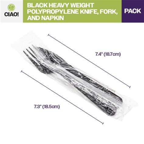 Ciao Heavy Weight Black Individually Wrapped 3 Piece Cutlery Kit