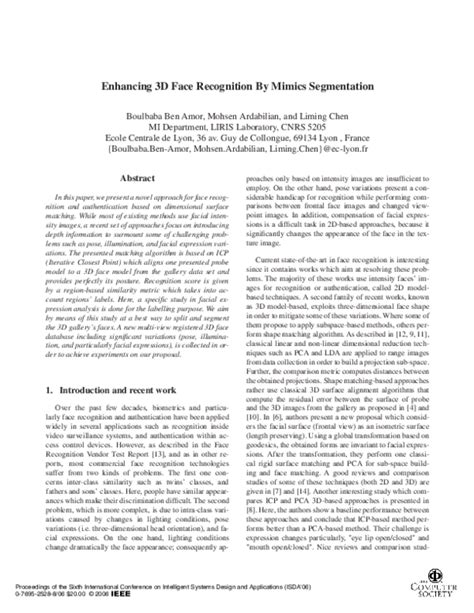 Pdf Enhancing 3d Face Recognition By Mimics Segmentation Mohsen
