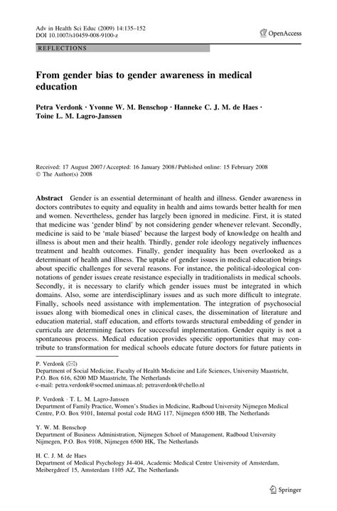 PDF From Gender Bias To Gender Awareness In Medical Education