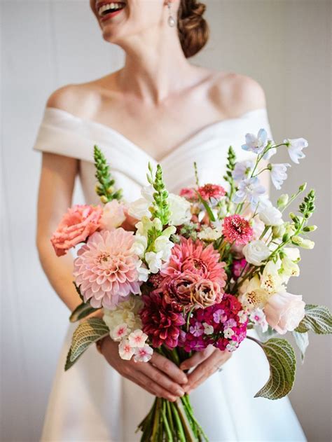 Salmon Pink And Blush Dahlias Sky Blue Delphinium And Cream Foxglove
