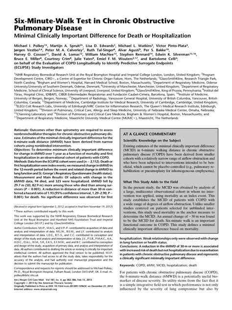 Pdf Six Minute Walk Test In Copd Minimal Clinically Important