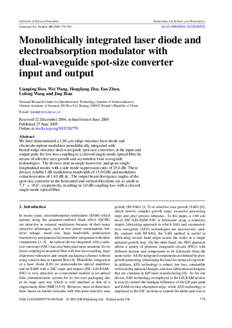 Pdf Monolithically Integrated Laser Diode And Electroabsorption Modulator With Dual Waveguide