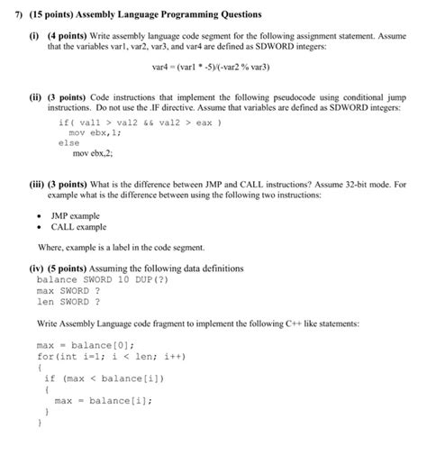 Solved Write Assembly Language Code Segment For The