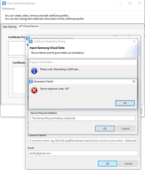 can t create certificate to test app in the tv emulator tizen developers