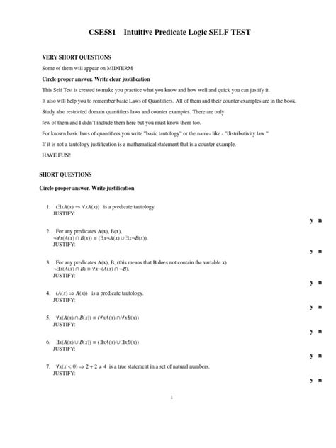 24logicselftest Pdf First Order Logic Formalism Deductive