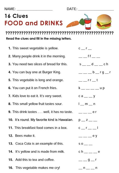 Food And Drinks Worksheet Vocabulary Learn English Food Vocabulary