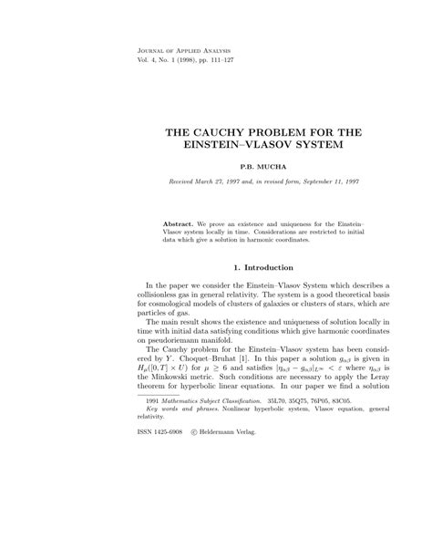 Pdf The Cauchy Problem For The Einstein Vlasov System