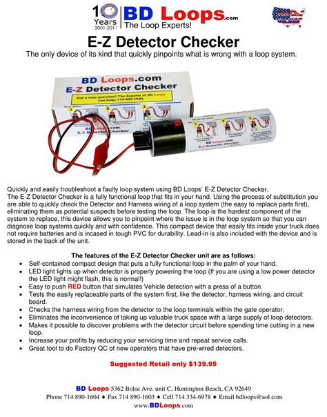 Bd Loops E Z Detector Checker Quick Start Manual Pdf Download Manualslib