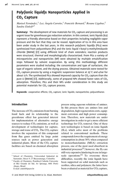 Pdf Polyionic Liquids Nanoparticles Applied In Co 2 Capture