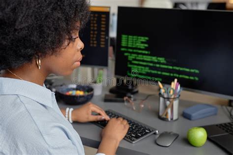 Concentrated Female Programmer Working On Computer Stock Image Image Of Ethnicity Digital